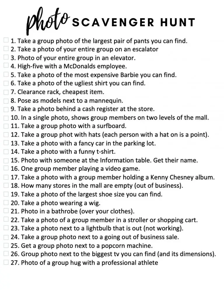 45 Fun Ideas For A Mall Scavenger Hunt | Printable PDF
